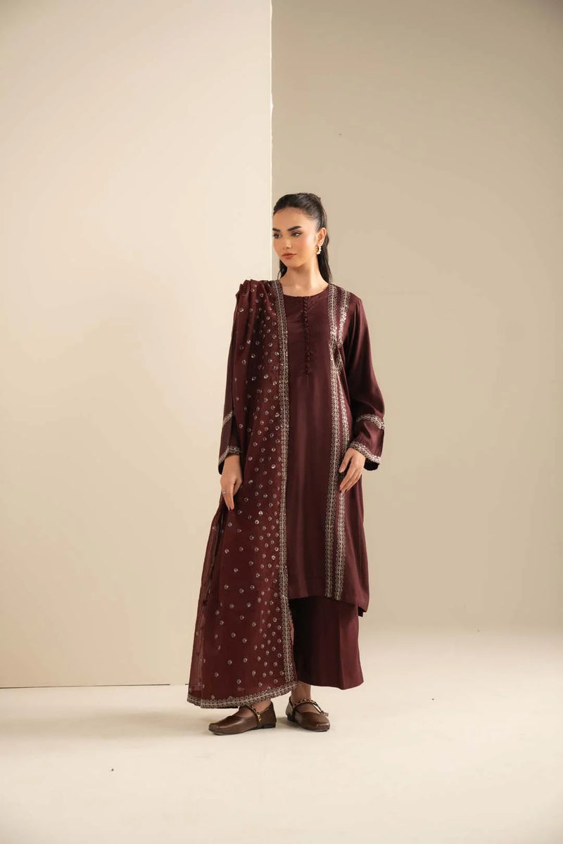 Maroon Raw Silk 3 Piece Suit (Ready to Wear) | Beyond East
